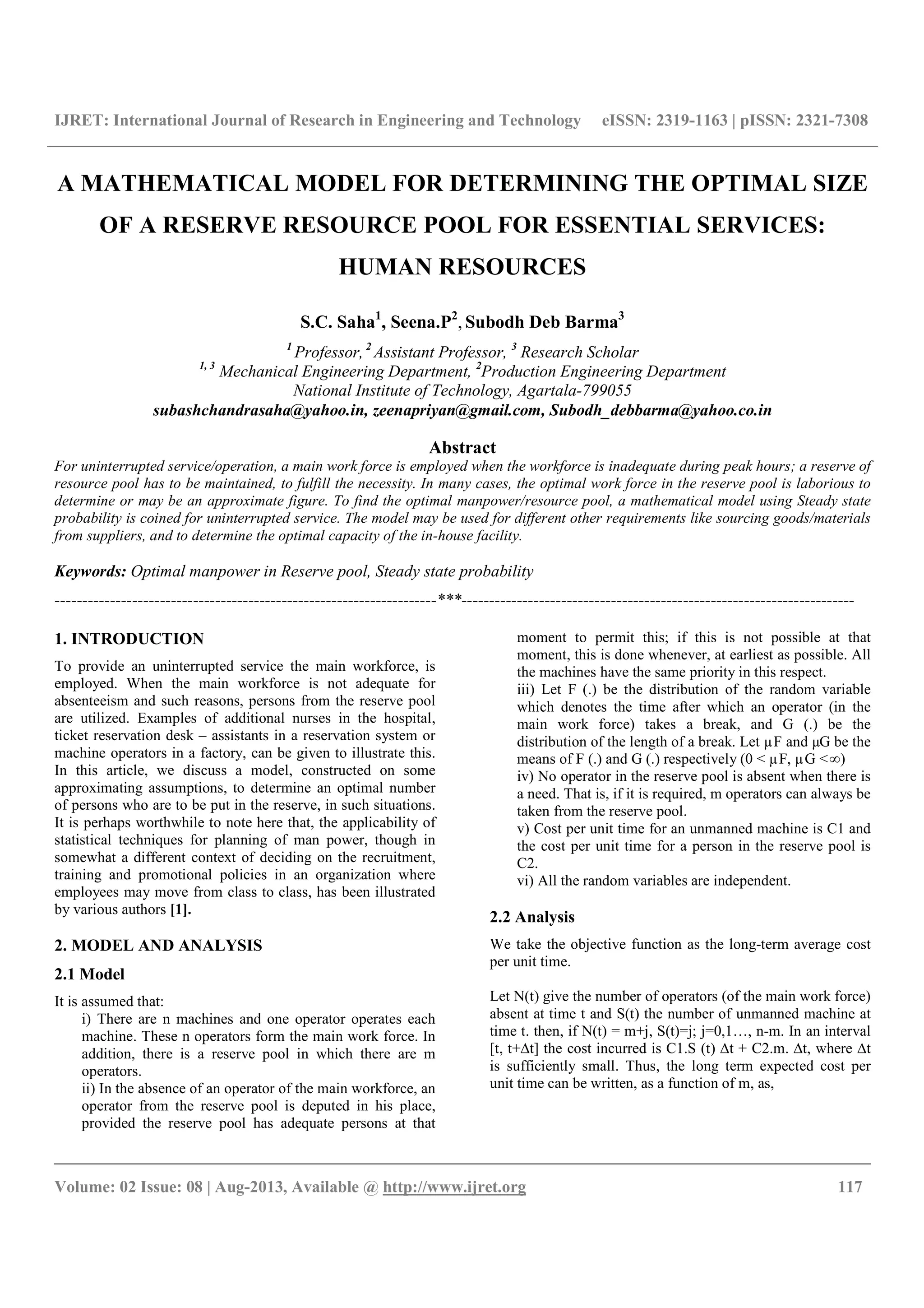 A Mathematical Model For Determining The Optimal Size Pdf Physics Science