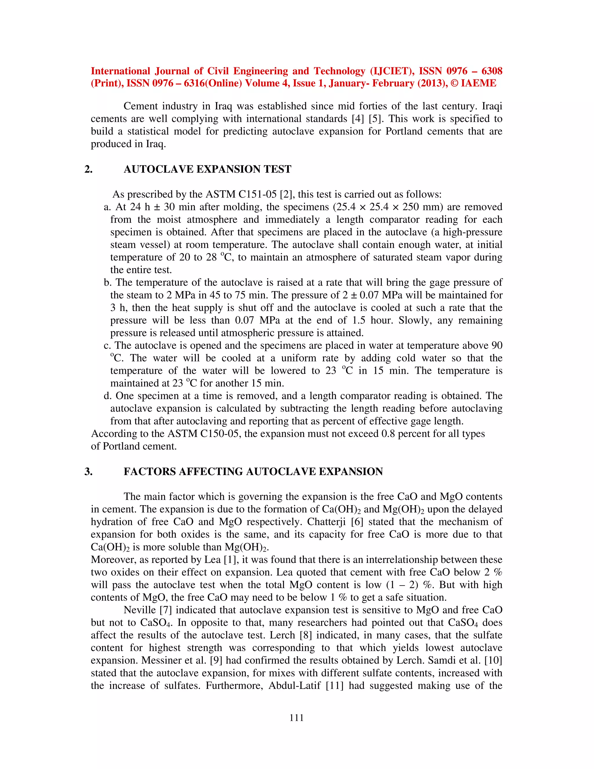 A mathematical model for predicting autoclave expansion for portland ...
