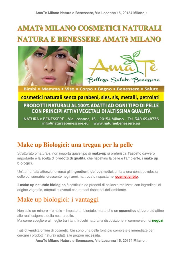 Amatè Milano makeup bio vegan | PDF