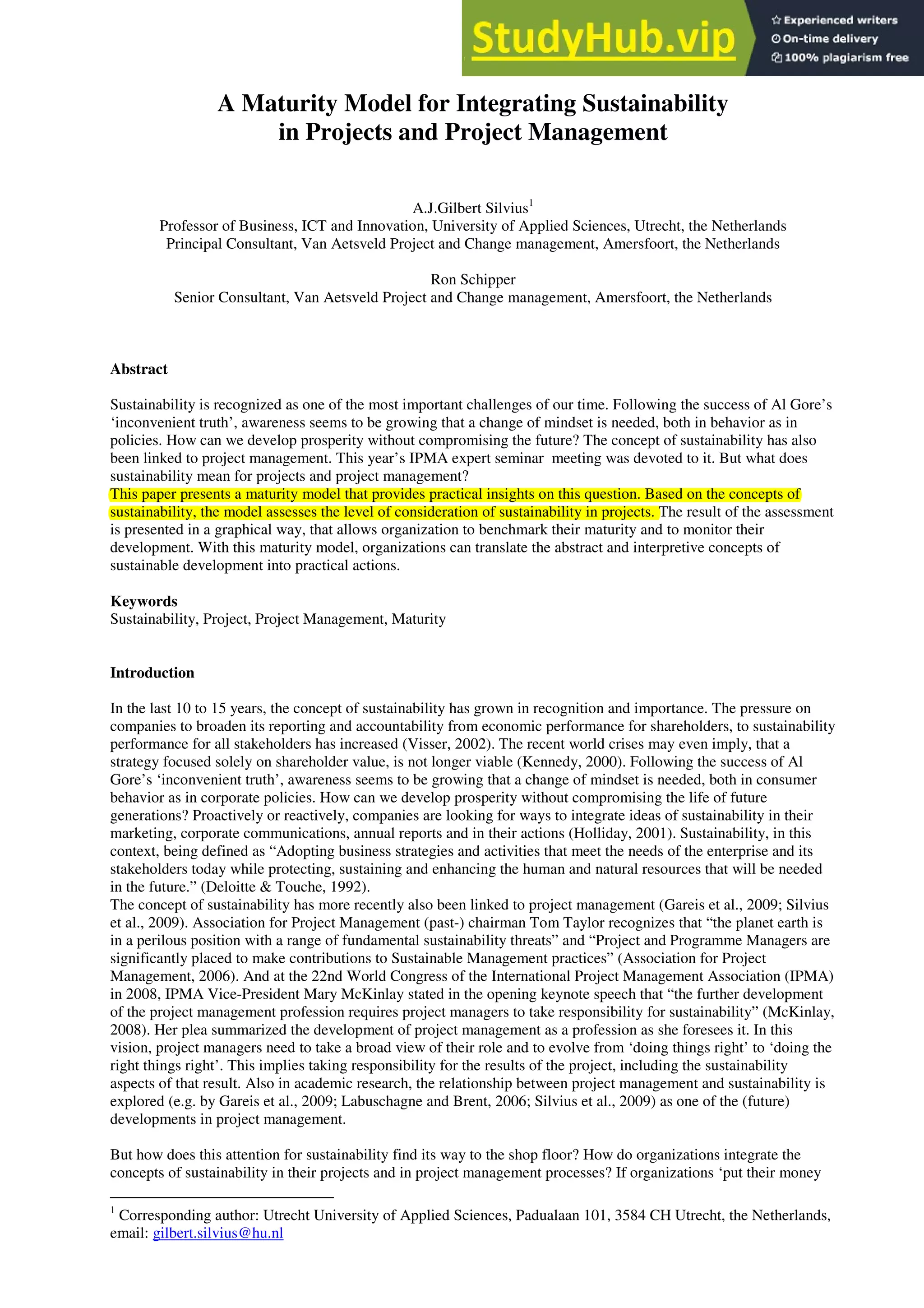 A Maturity Model For Integrating Sustainability In Projects And Project ...