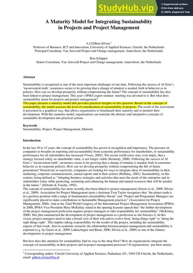 A Maturity Model For Integrating Sustainability In Projects And Project ...