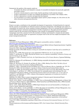 A Maturity Model For Integrating Sustainability In Projects And Project Management | PDF
