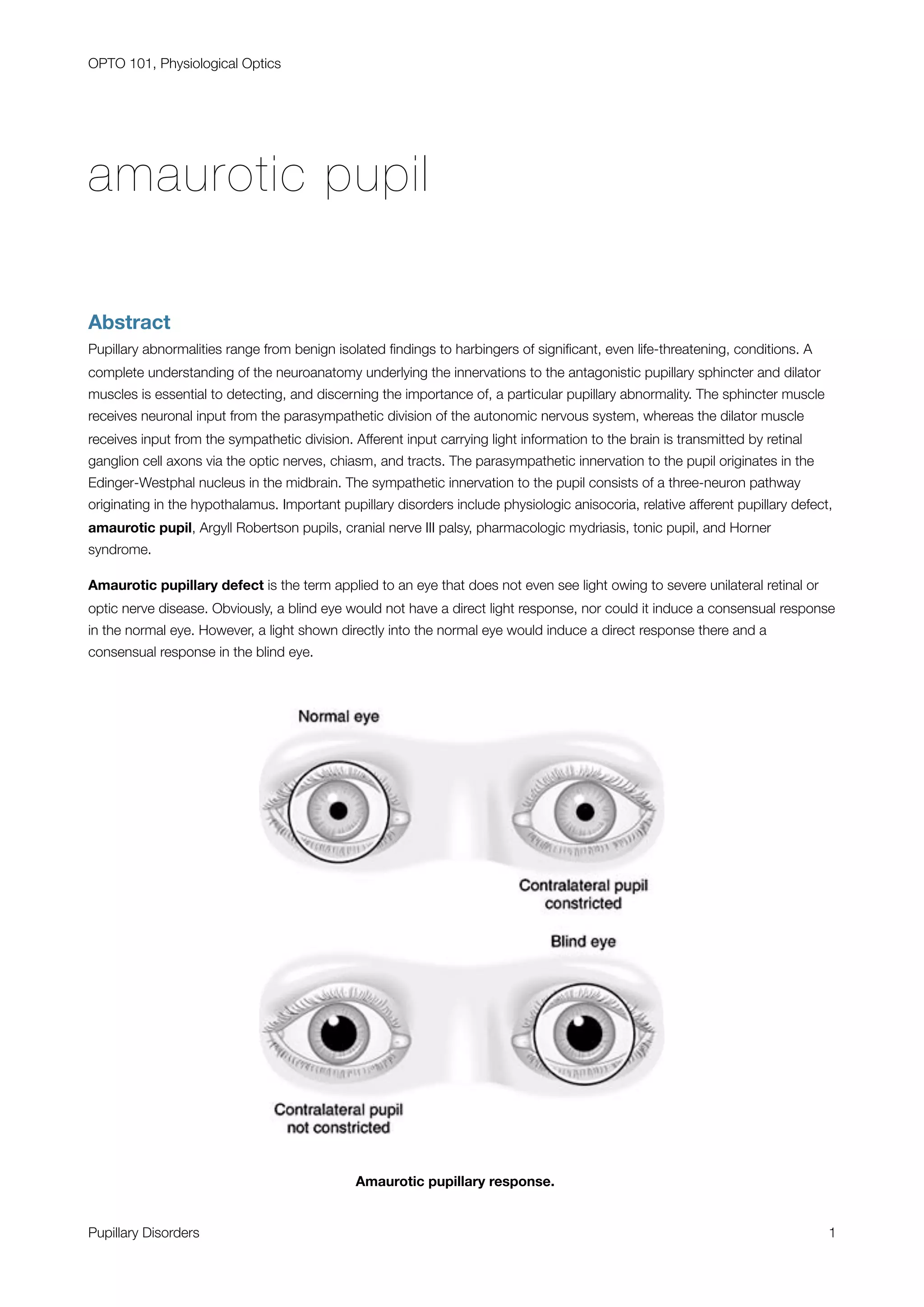 Amaurotic, Pupillary Defects | PDF