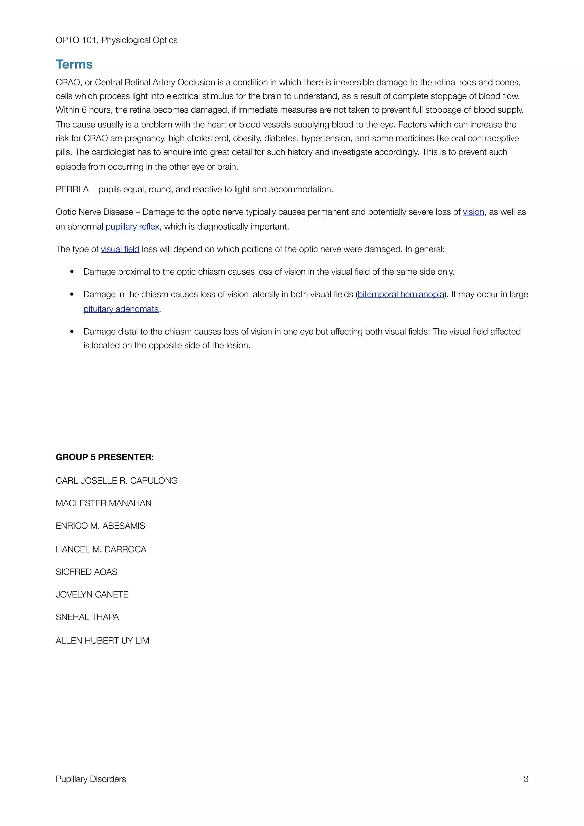 Amaurotic, Pupillary Defects | PDF