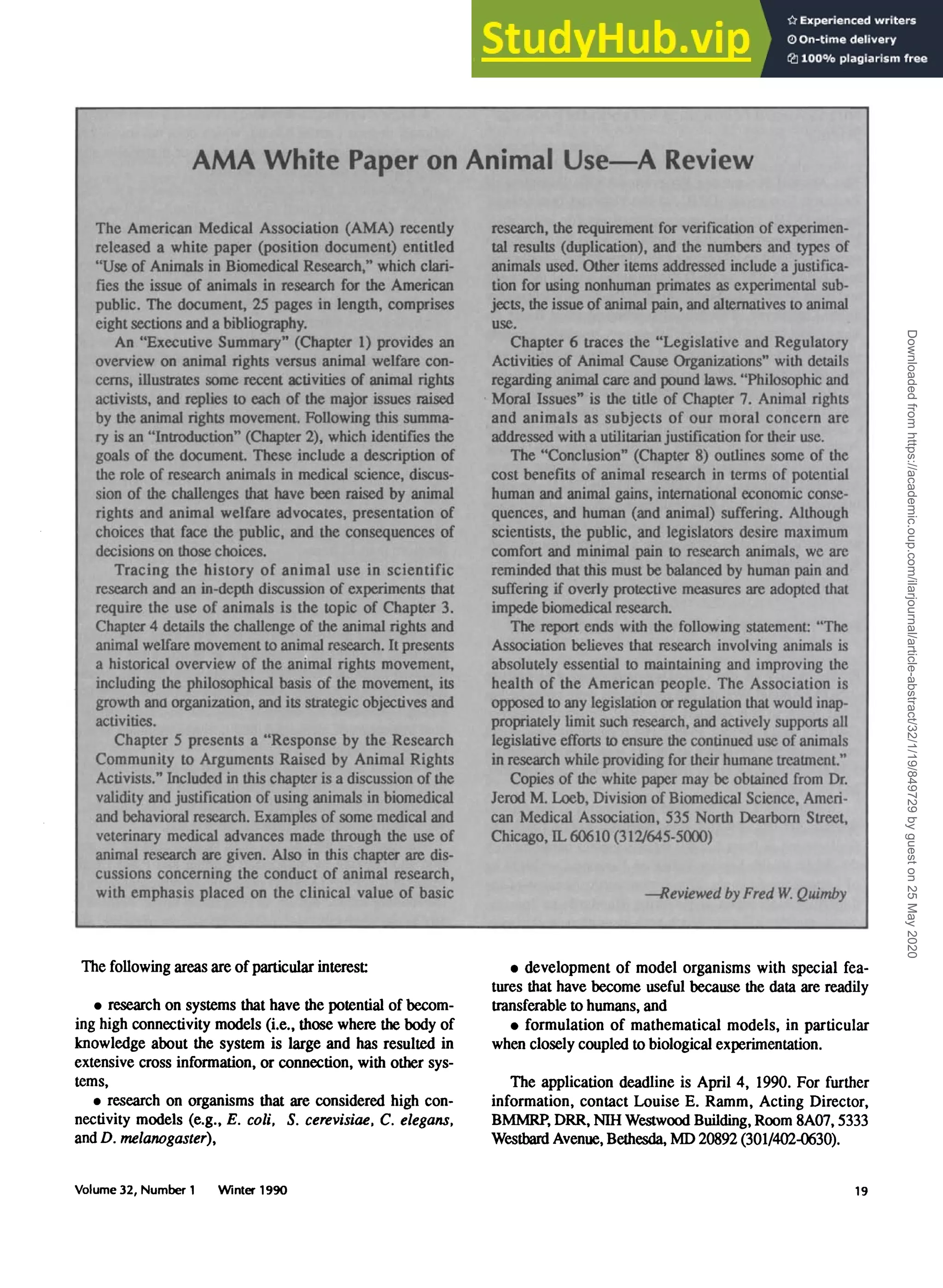 AMA White Paper On Animal Use--A Review | PDF