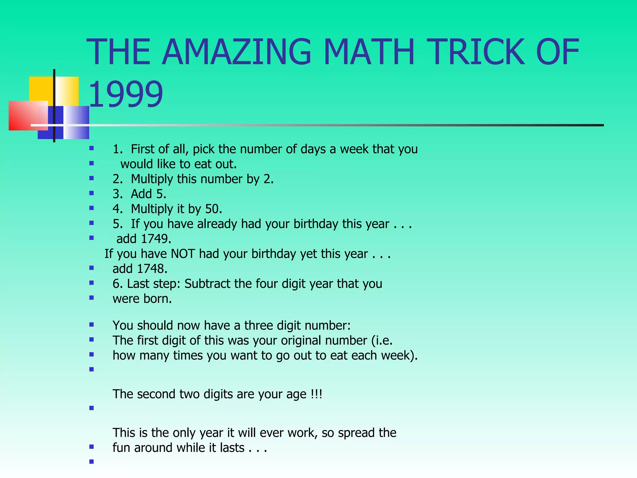 Amazing Math Tricks | PPT
