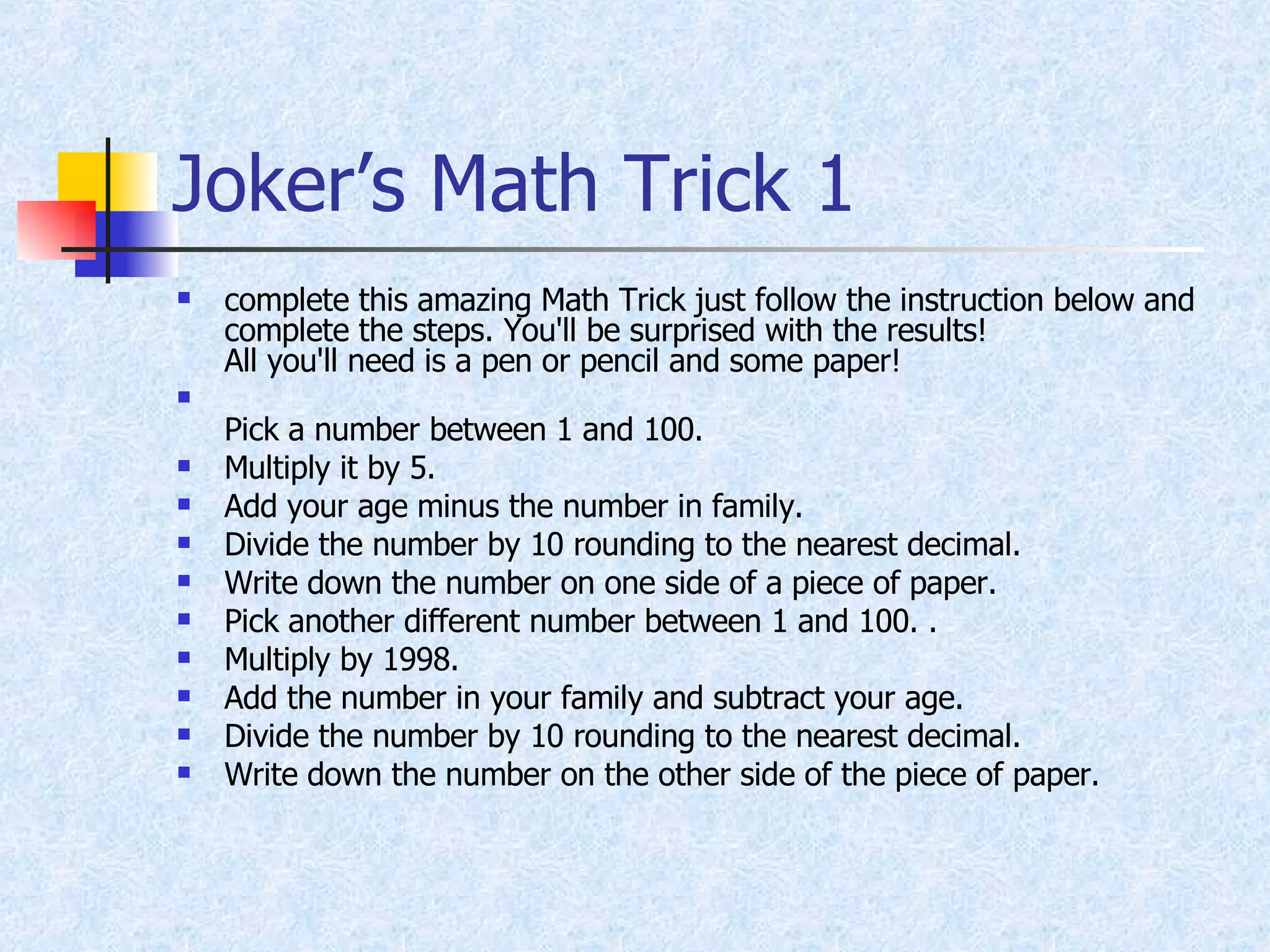 Amazing Maths Trick | PPT