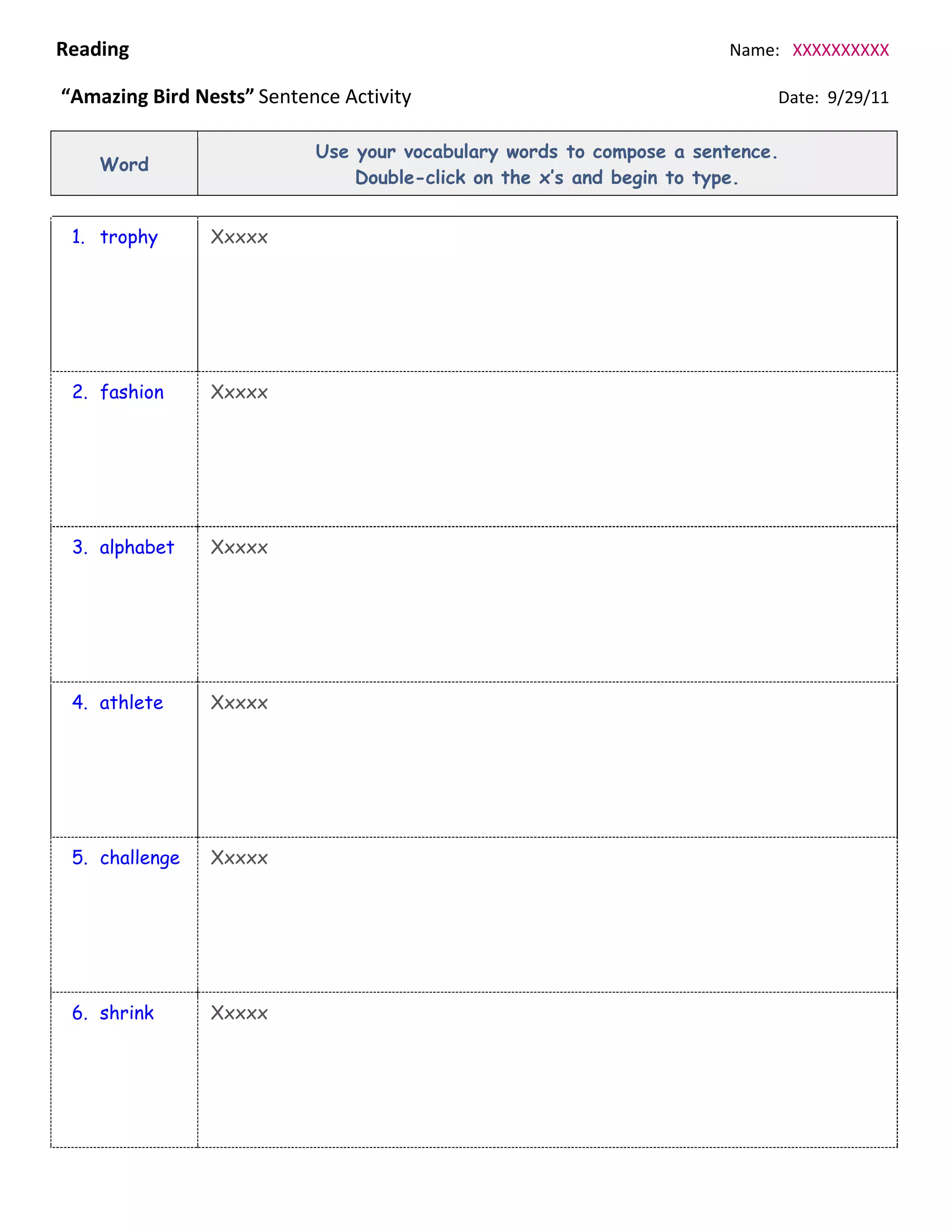 Amazing Bird Nests Sentence Activity | DOCX | Birdwatching | Hobbies ...