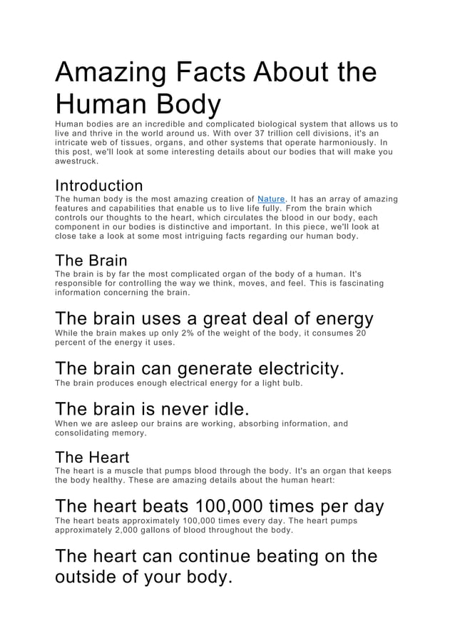 Amazing Facts About the Human Body.pdf | Biological Sciences | Science