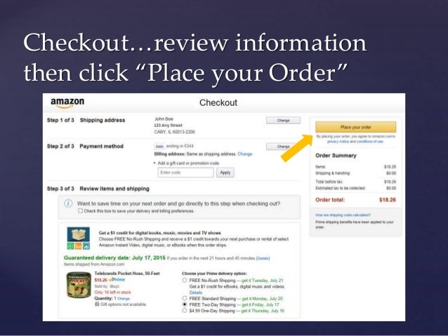 Amazon cart and checkout show