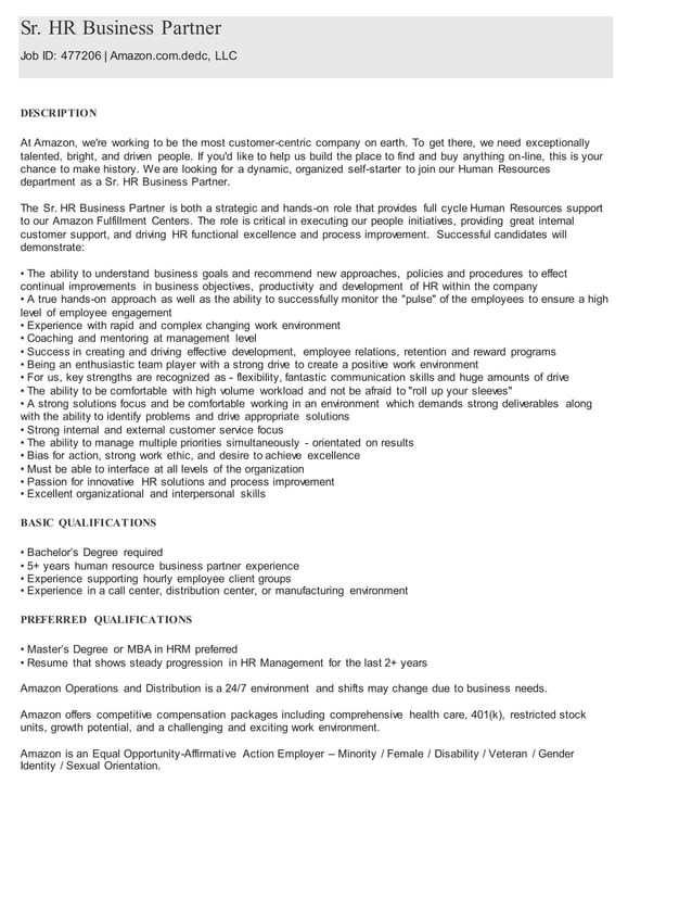 Amazon Job Descriptions - Jacksonville, FL | DOCX