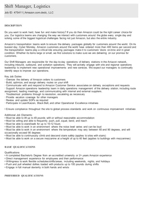 Amazon Job Descriptions - Jacksonville, FL | DOCX