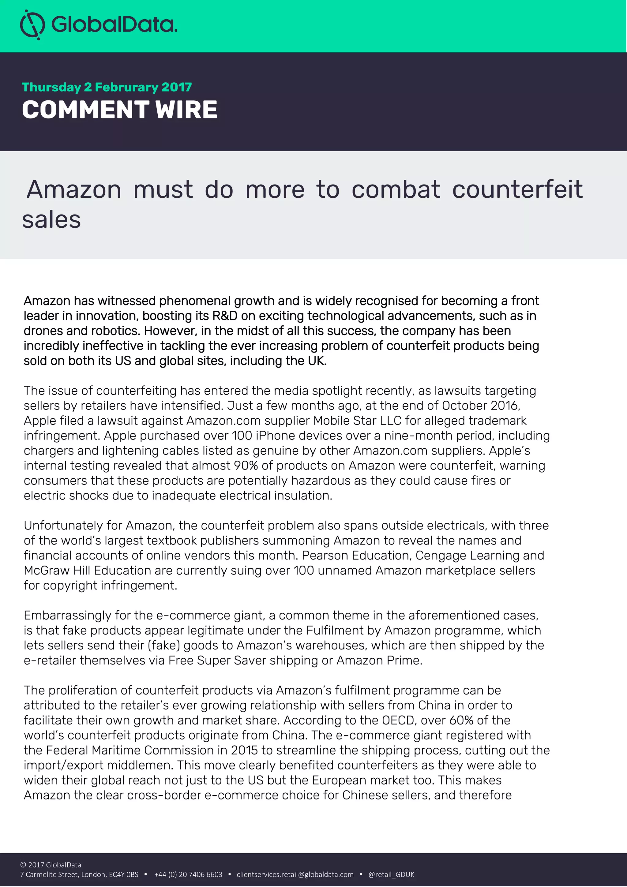 Amazon must do more to combat counterfeit sales | PDF