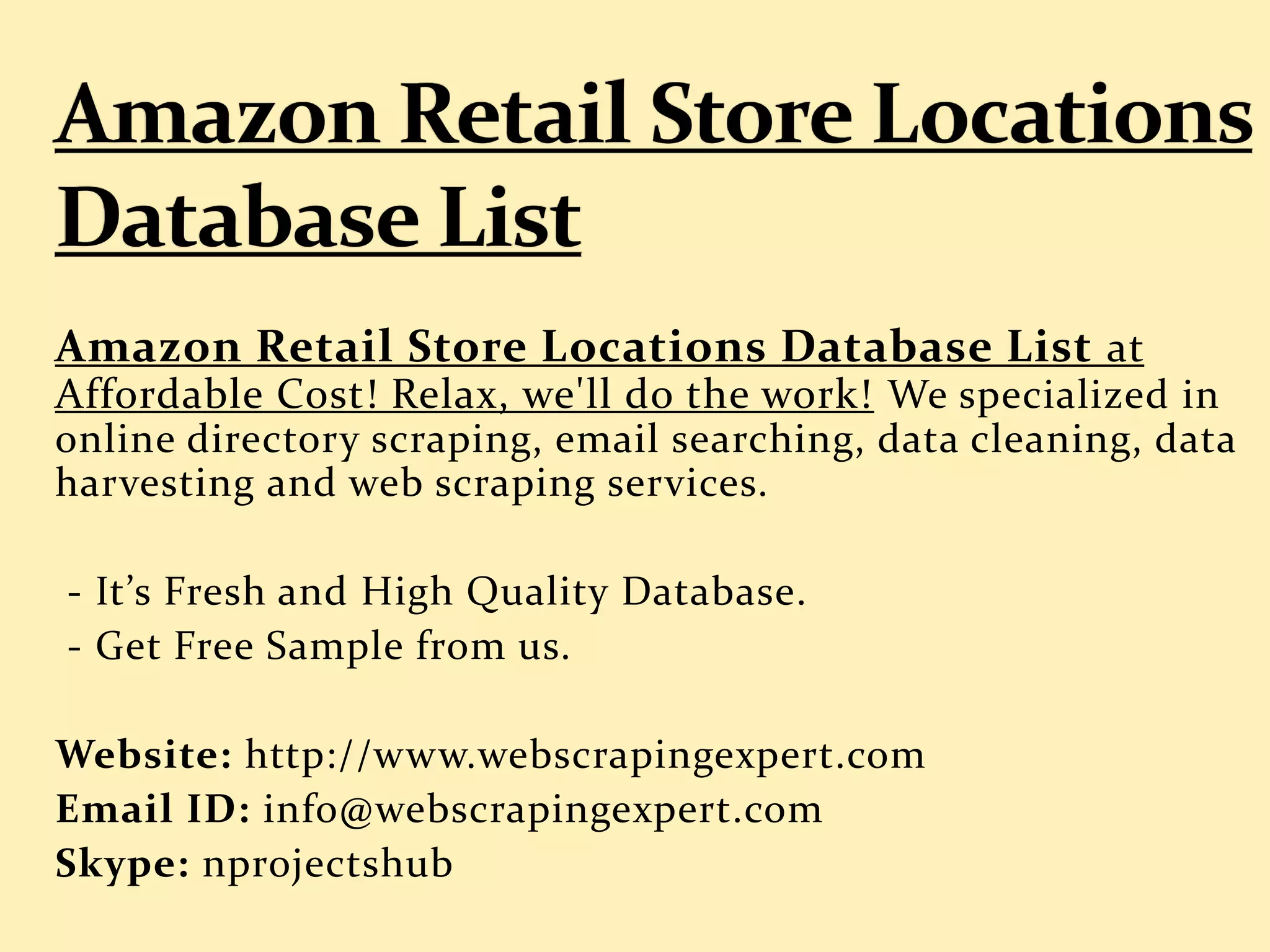 Amazon Retail Store Locations Database List | PPTX