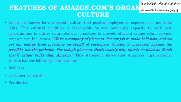 Amazon Organisational Culture | PPTX | Large Business | Business