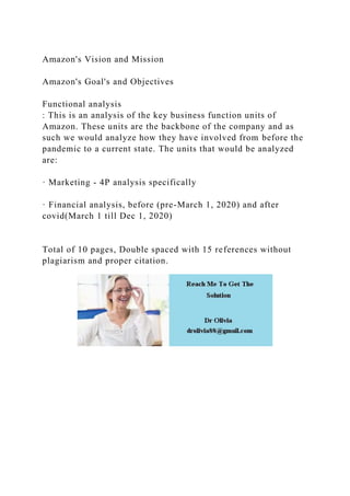 Amazons Vision and Mission Amazons Goals and ObjectivesFu.docx