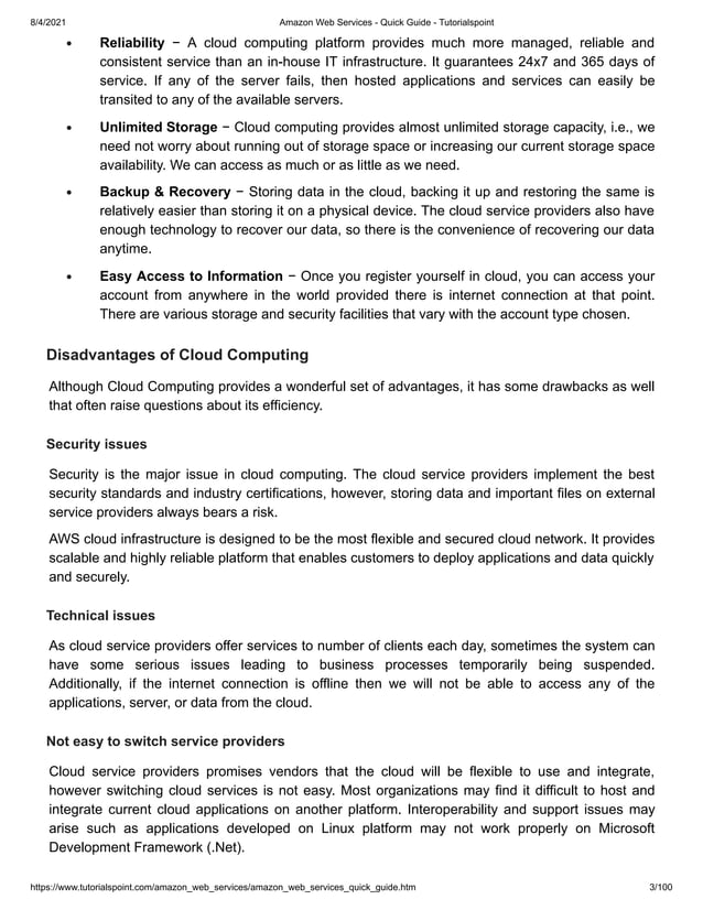 Amazon web services quick guide - tutorialspoint | PDF