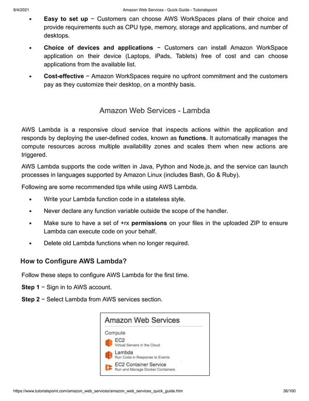 Amazon web services quick guide - tutorialspoint | PDF