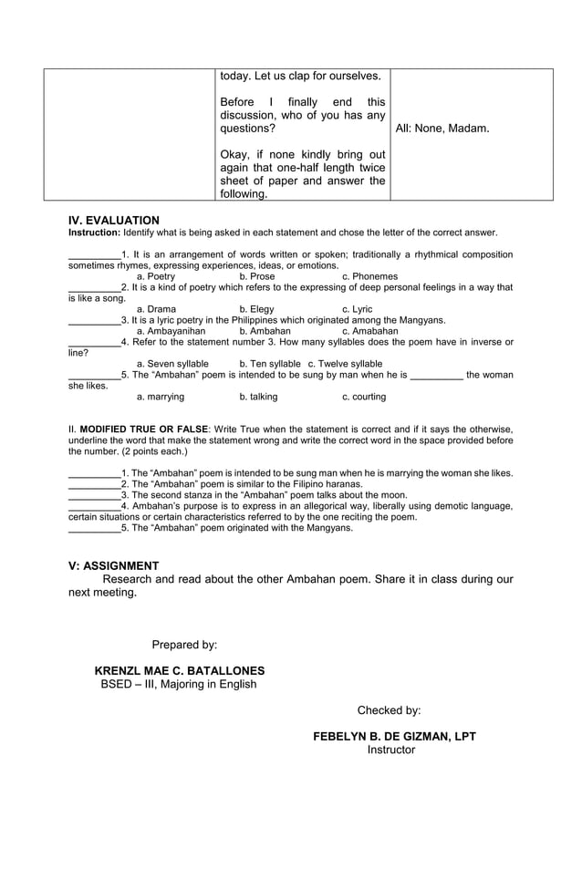 Ambahan-lesson-plan.docx | Secondary Education | Education