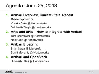 Apache Ambari BOF - Overview - Hadoop Summit 2013 | PPT