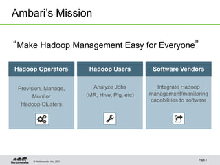 Apache Ambari BOF - Overview - Hadoop Summit 2013 | PPT