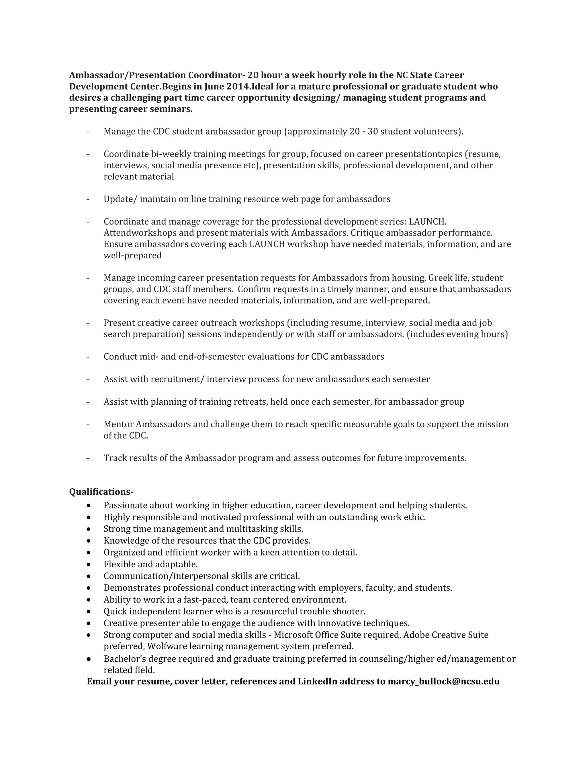 Ambassador coordinator job description | DOCX