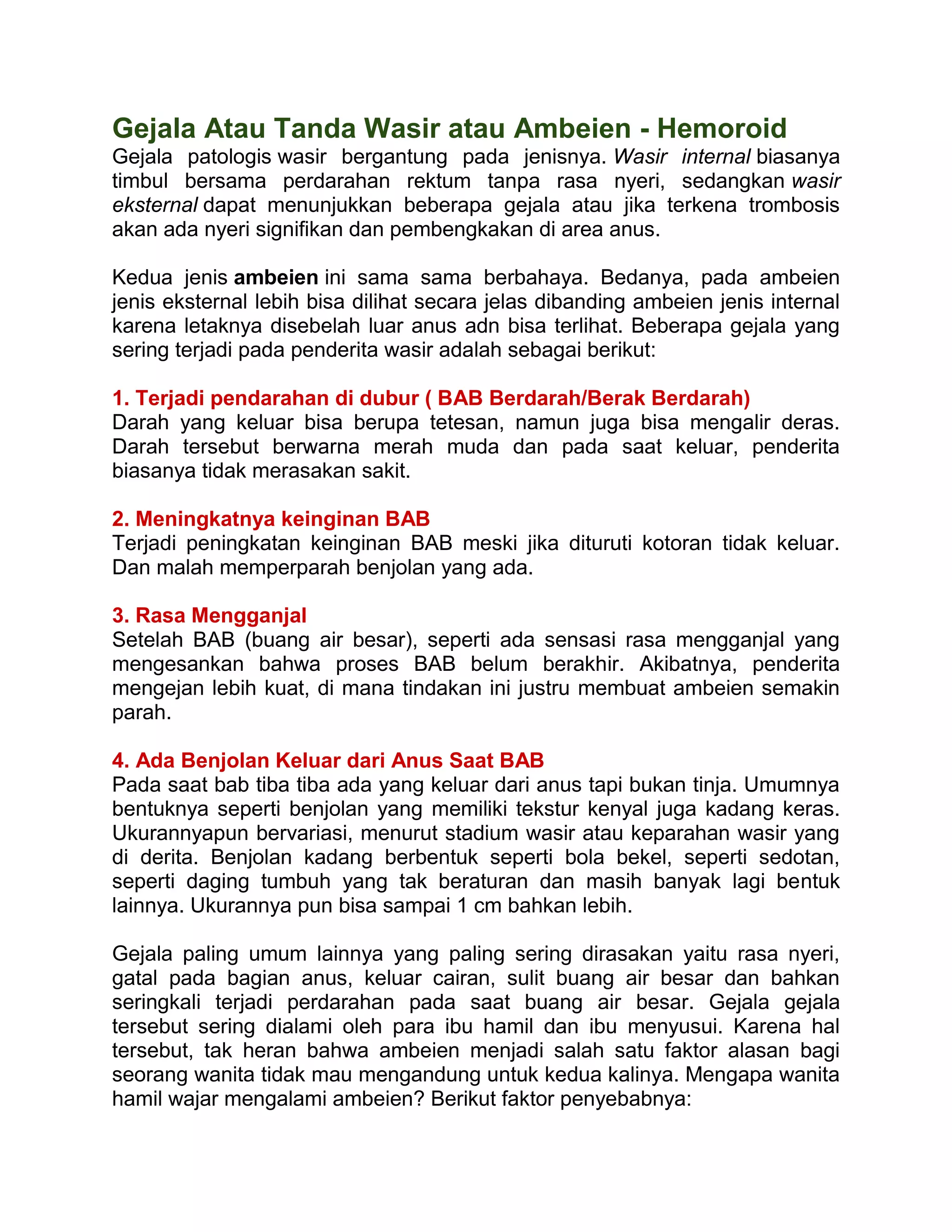 Ambeien stadium 4, benjolan tidak bisa masuk lagi | PDF