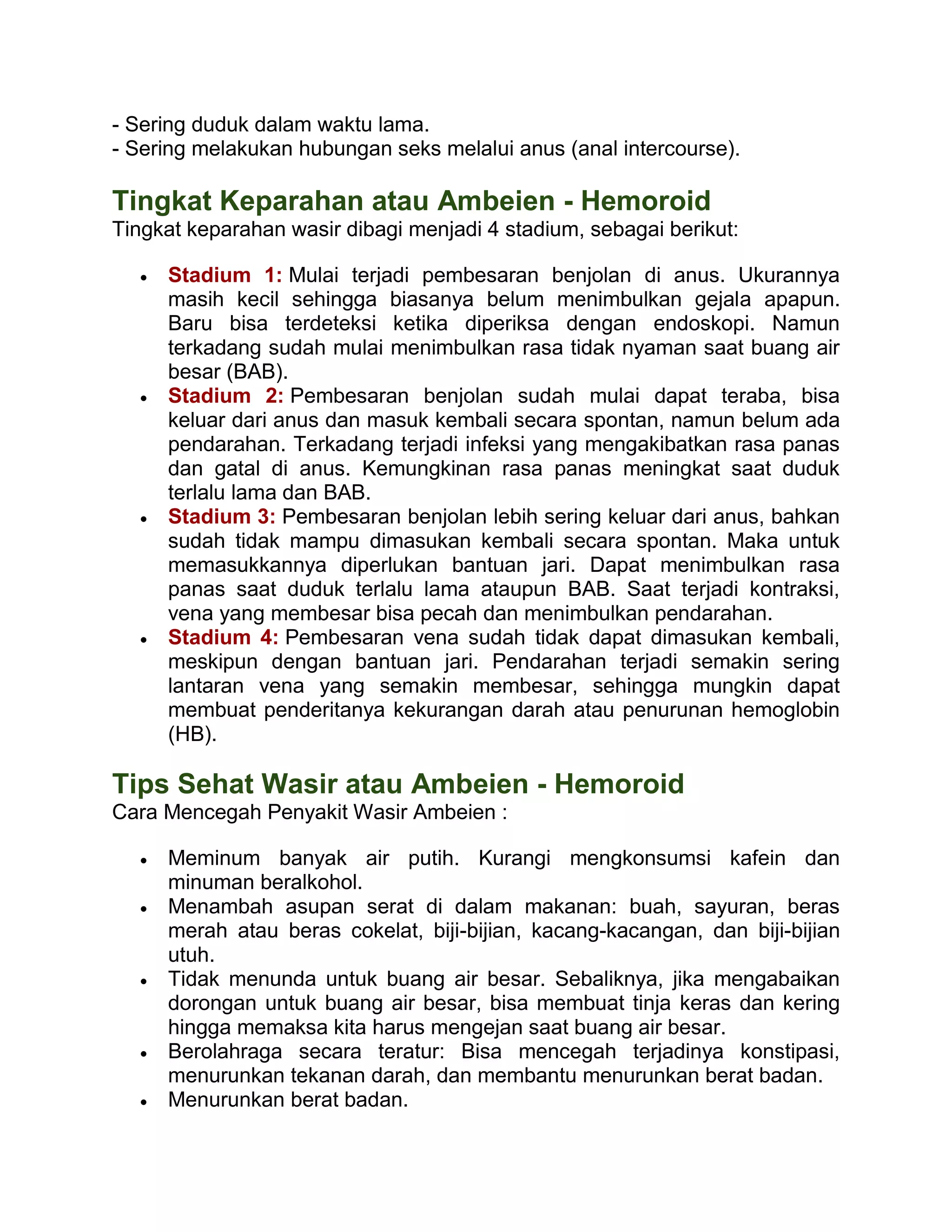 Ambeien stadium 4, benjolan tidak bisa masuk lagi | PDF