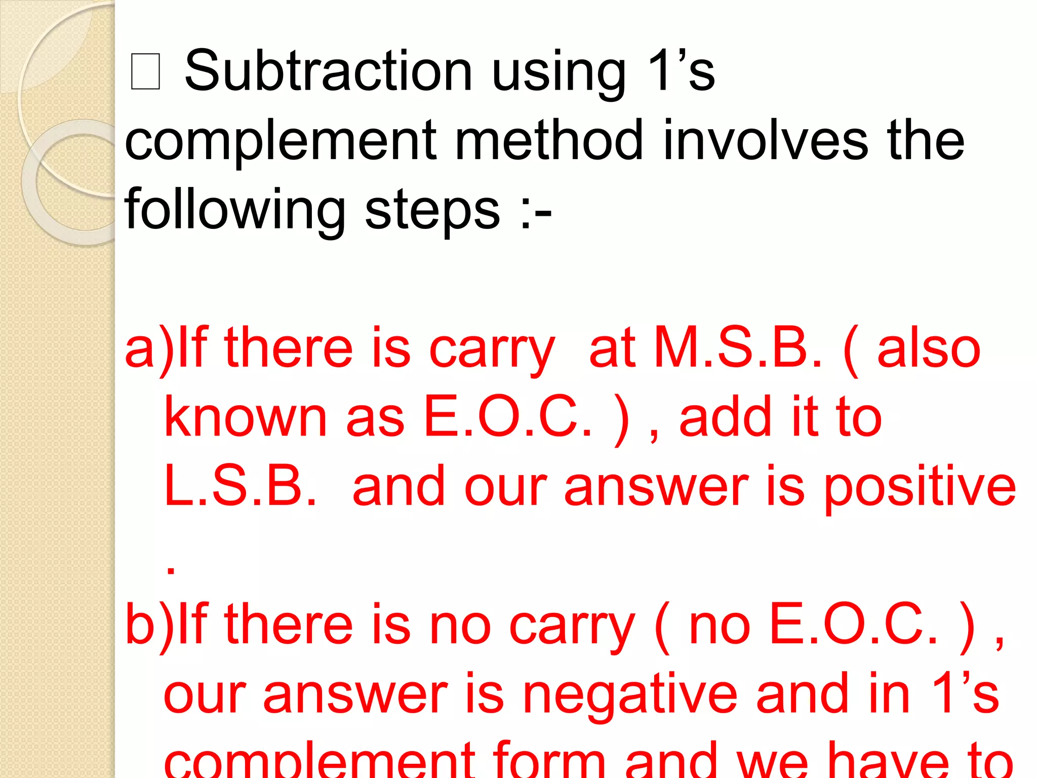 EC Binary Substraction using 1's Complement,2's Complement | PPTX