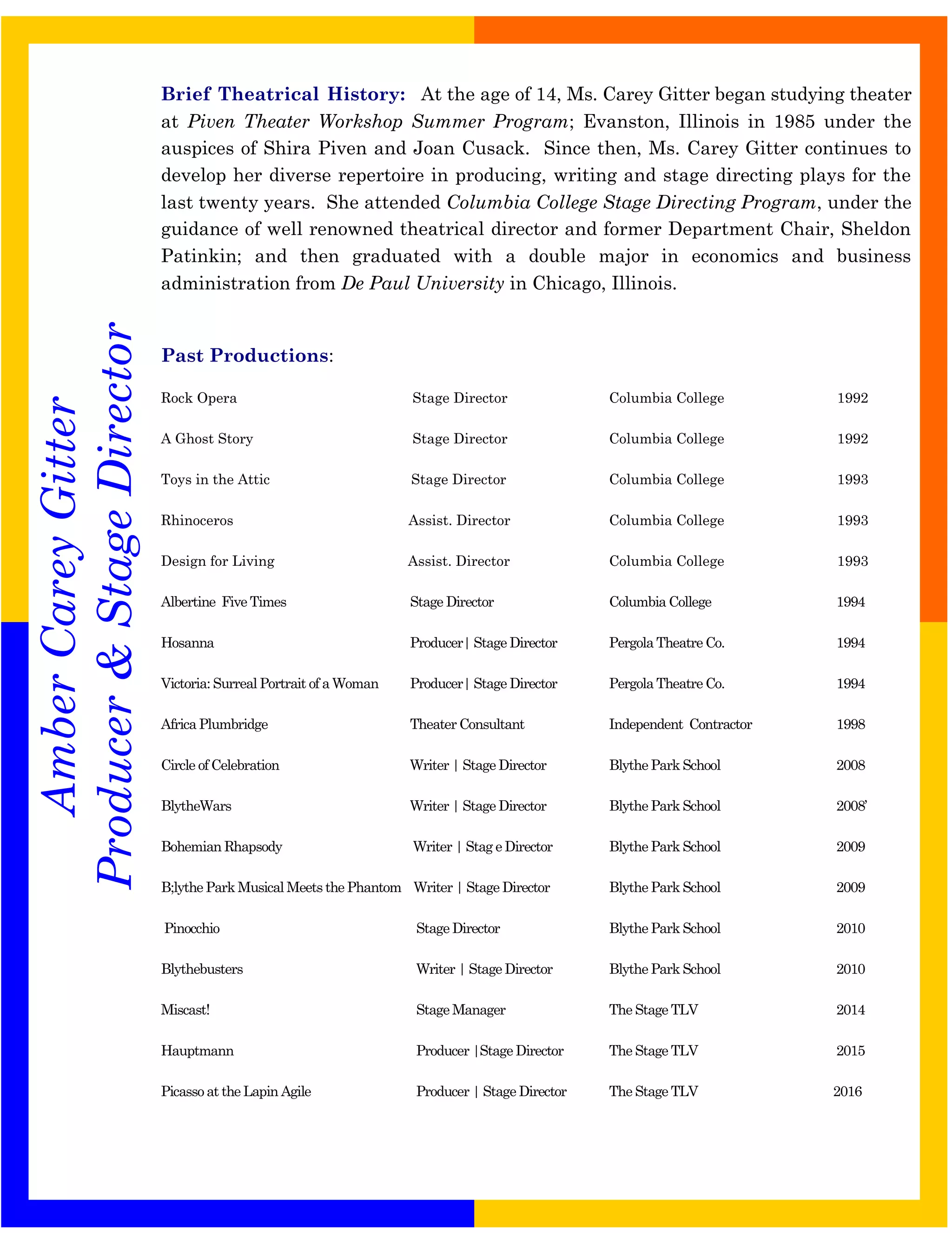 Amber Carey Gitter's Stage Directing Resume | CV | PDF