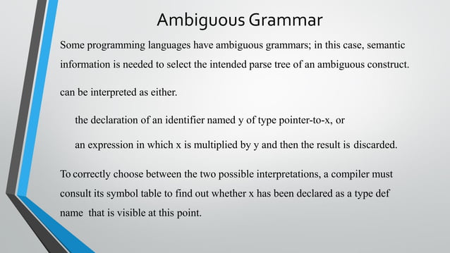 Ambiguous grammar, dfa and slr grammar. | PPT