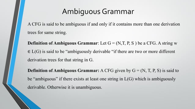 Ambiguous grammar, dfa and slr grammar. | PPT
