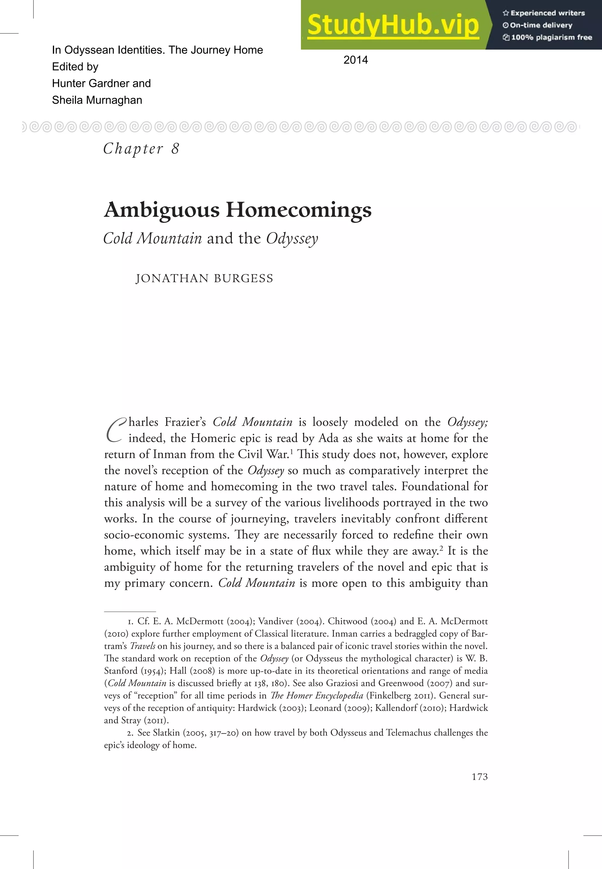 Ambiguous Homecomings. Cold Mountain And The Odyssey | PDF
