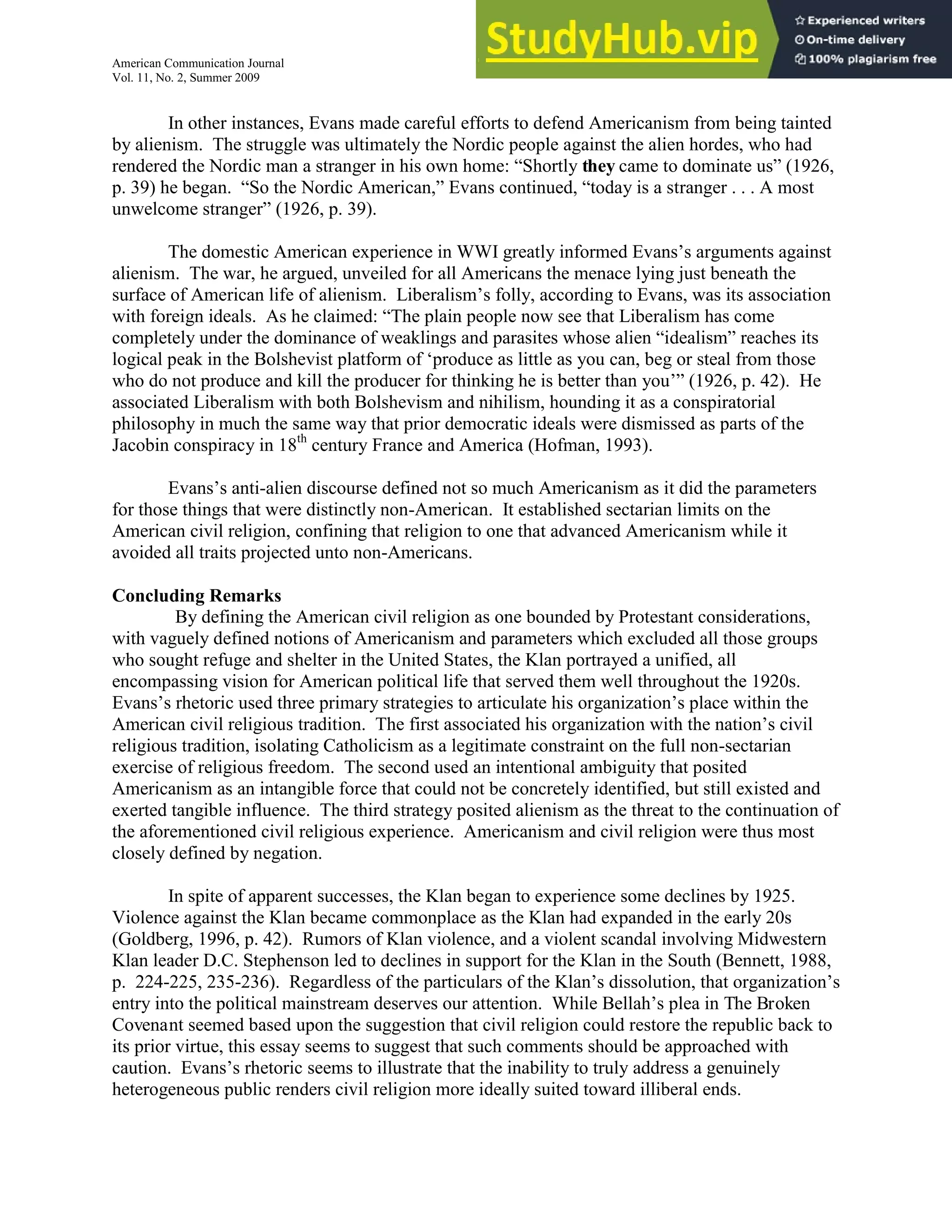 Ambiguously Articulating Americanism The Rhetoric Of Hiram Wesley Evans ...