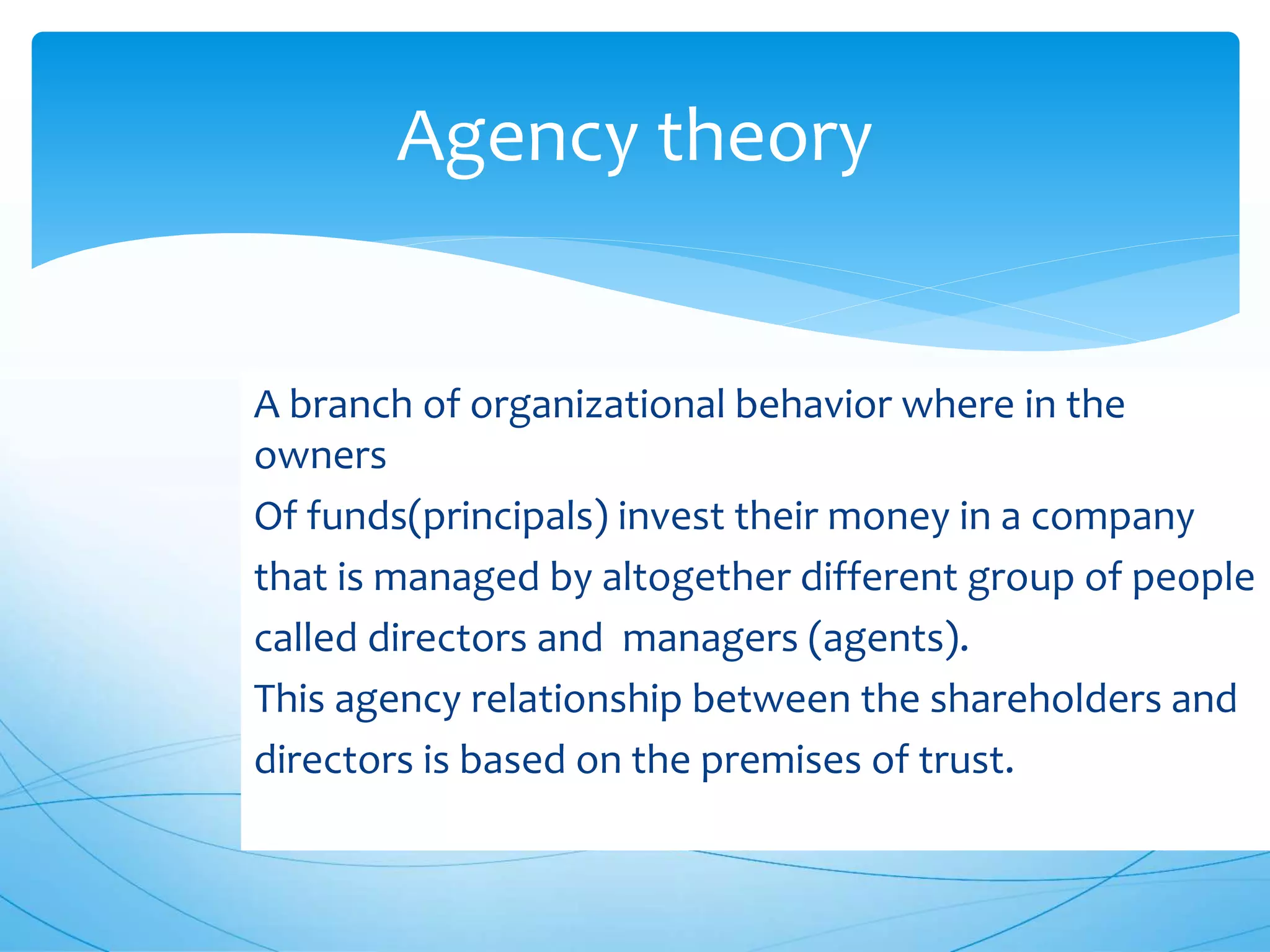 Agency theory & Stewardship Theory of Corporate Governance | PPTX