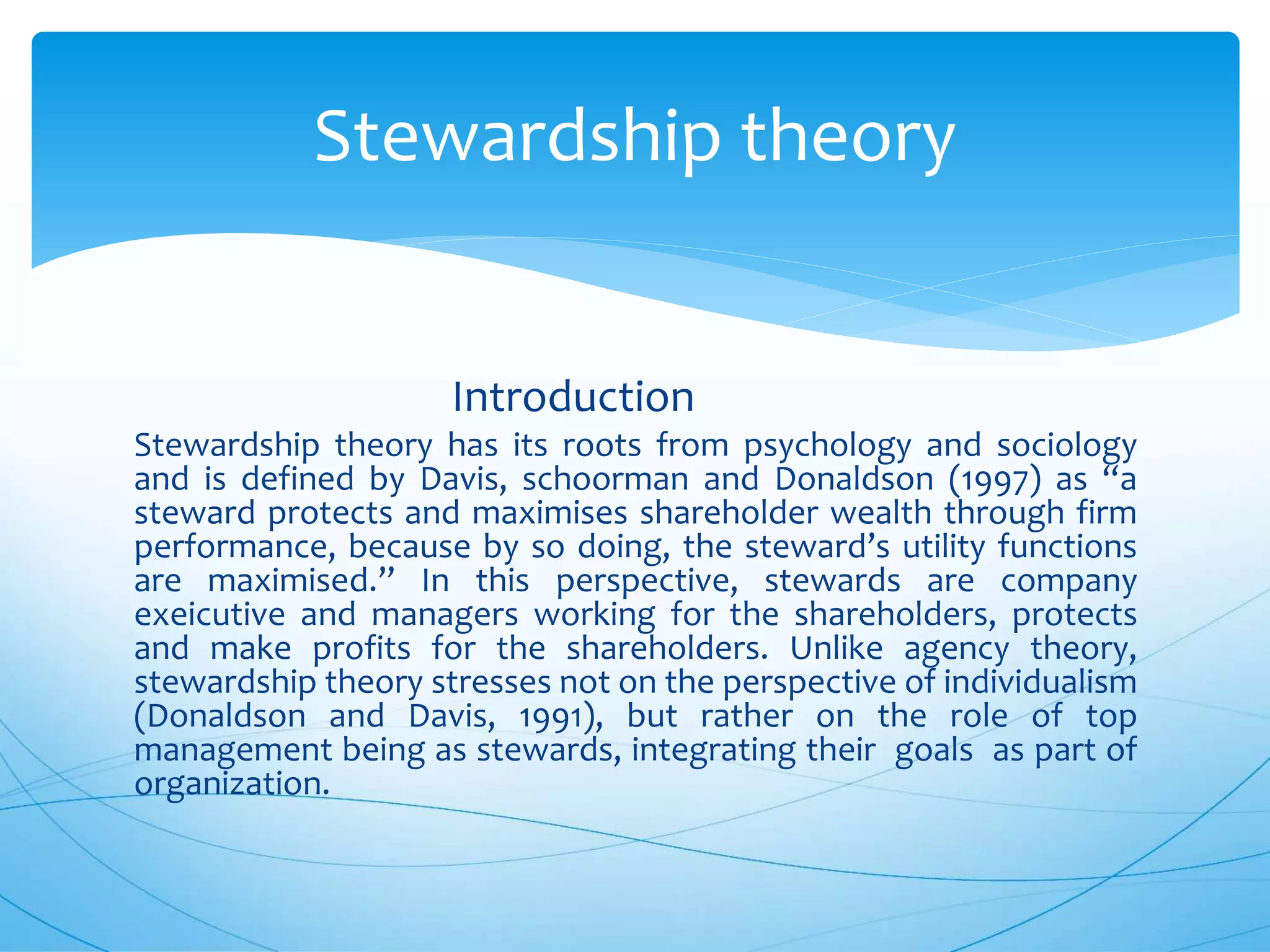 Agency theory & Stewardship Theory of Corporate Governance | PPTX