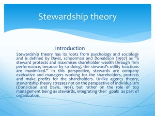 Agency theory & Stewardship Theory of Corporate Governance | PPTX