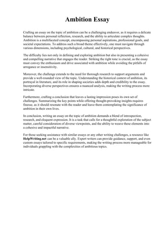 Ambition Essay. Johnson & Wales University | PDF