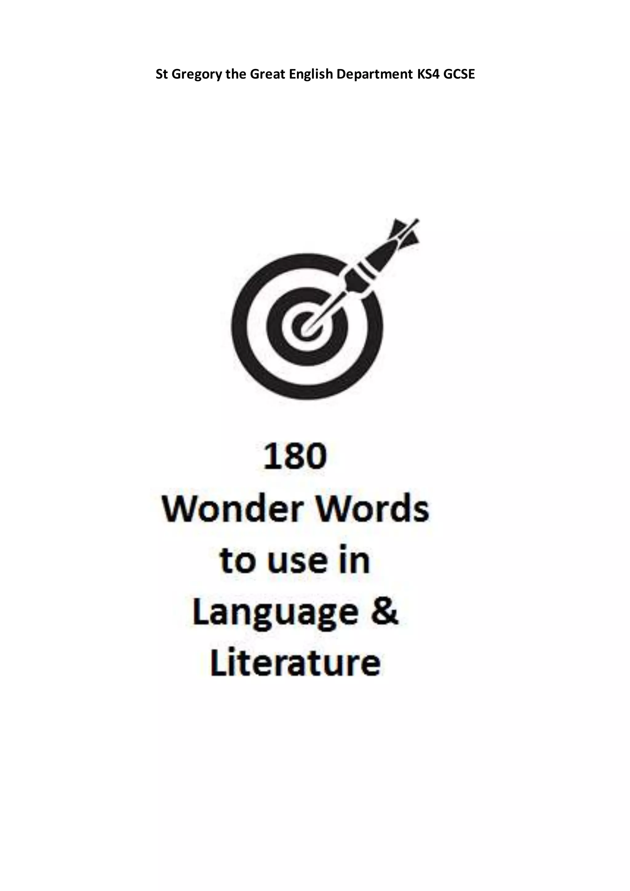 180 Words to know for GCSE Language and Literature | DOCX