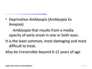 Amblyopia and its Management in Congenital Cataract | PPT