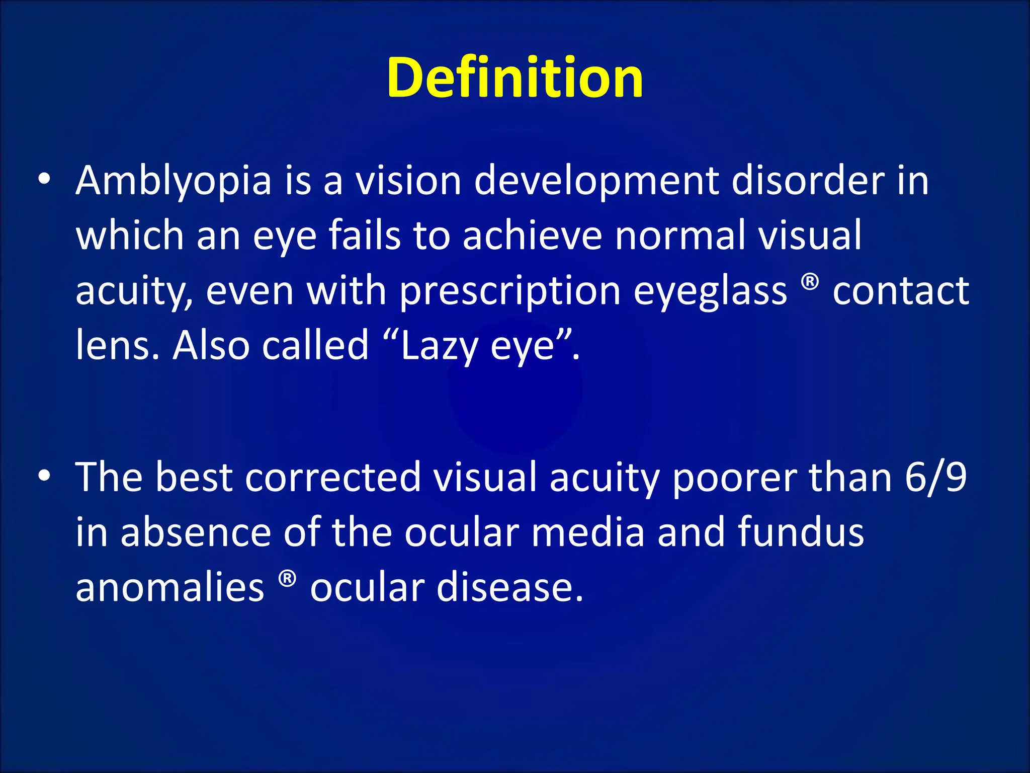 AMBLYOPIA CLASSIFICATION-SQUINT.ppt classification of ambylopia ppt | PPT