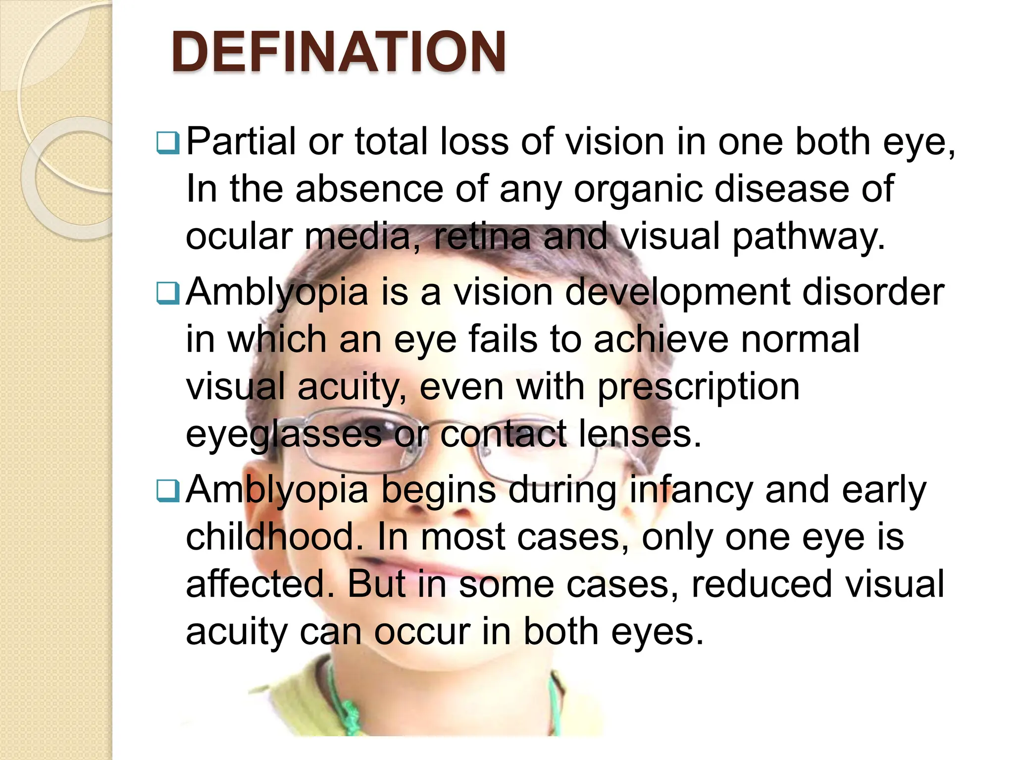 AMBLYOPIA (LAZY EYE).pptx lasy eye human disorder | PPTX
