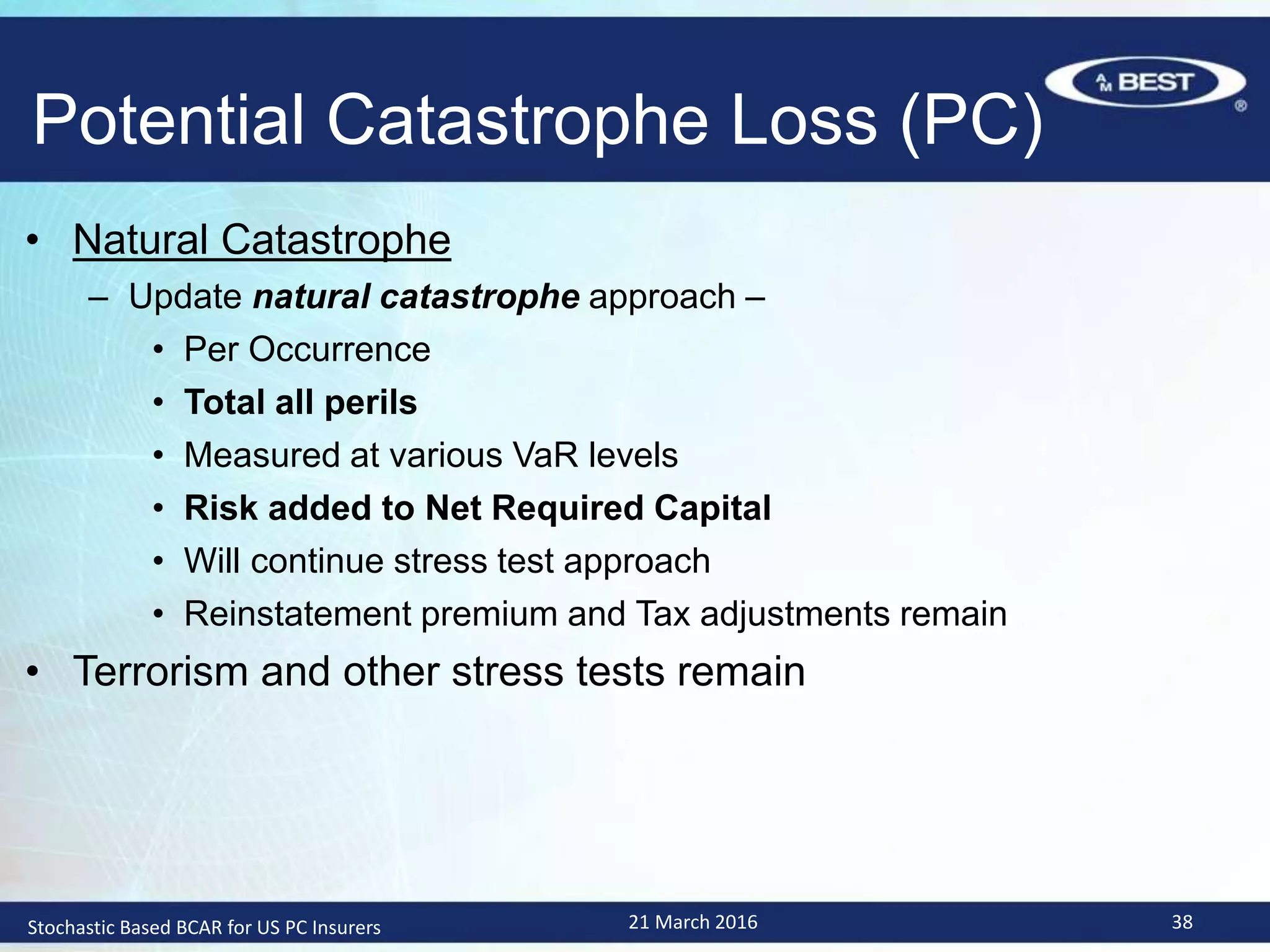 Overview of A.M. Best's Stochastic Based BCAR for U.S. P/C Insurers | PPTX