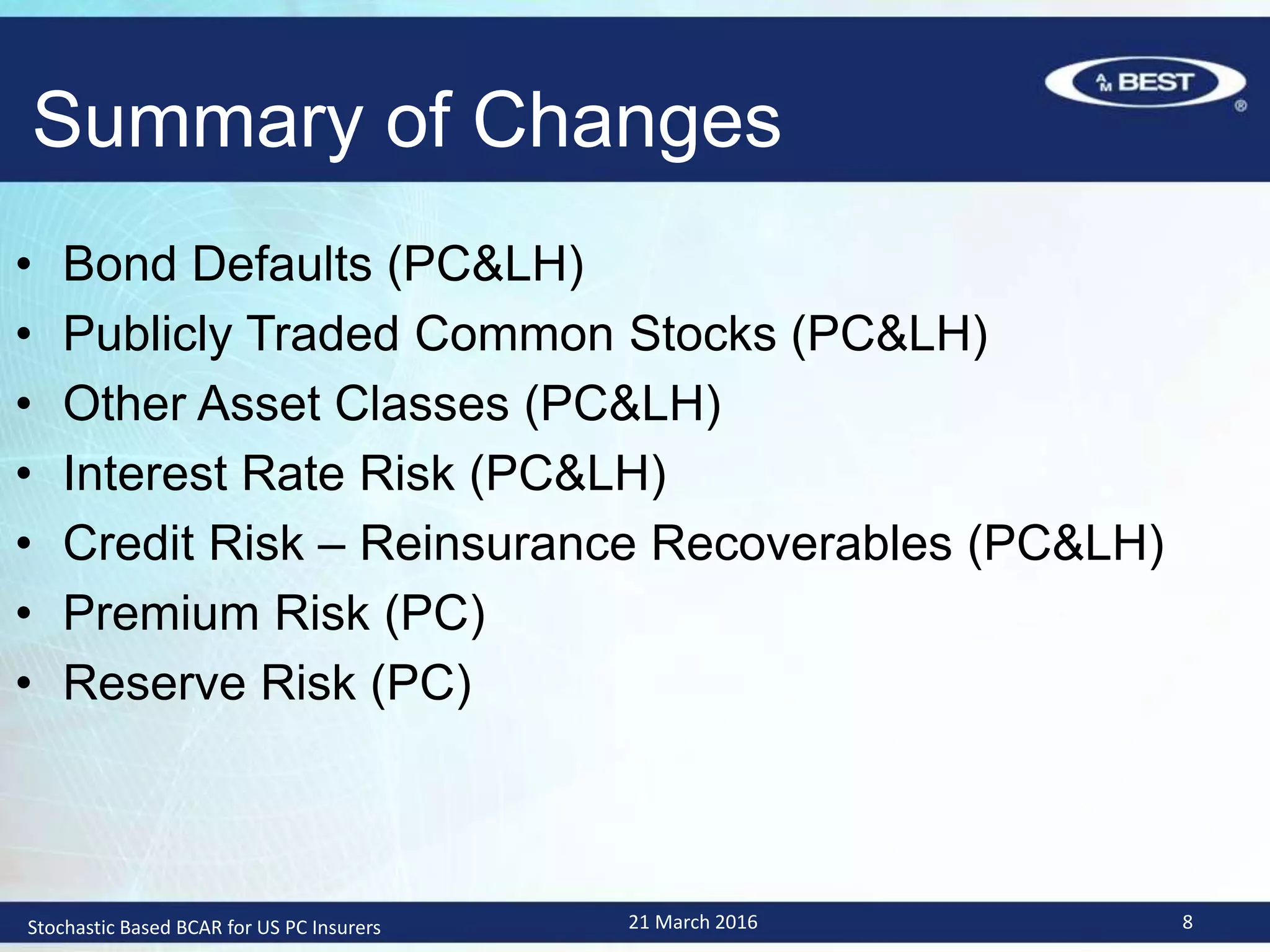 Overview of A.M. Best's Stochastic Based BCAR for U.S. P/C Insurers | PPTX