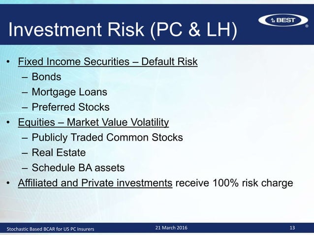 Overview of A.M. Best's Stochastic Based BCAR for U.S. P/C Insurers ...