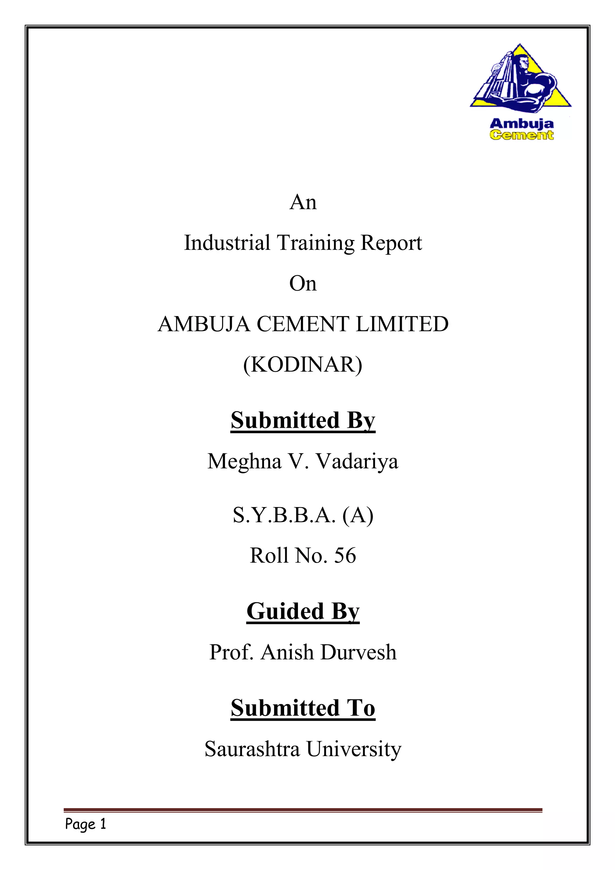 Ambuja cement project report | PDF