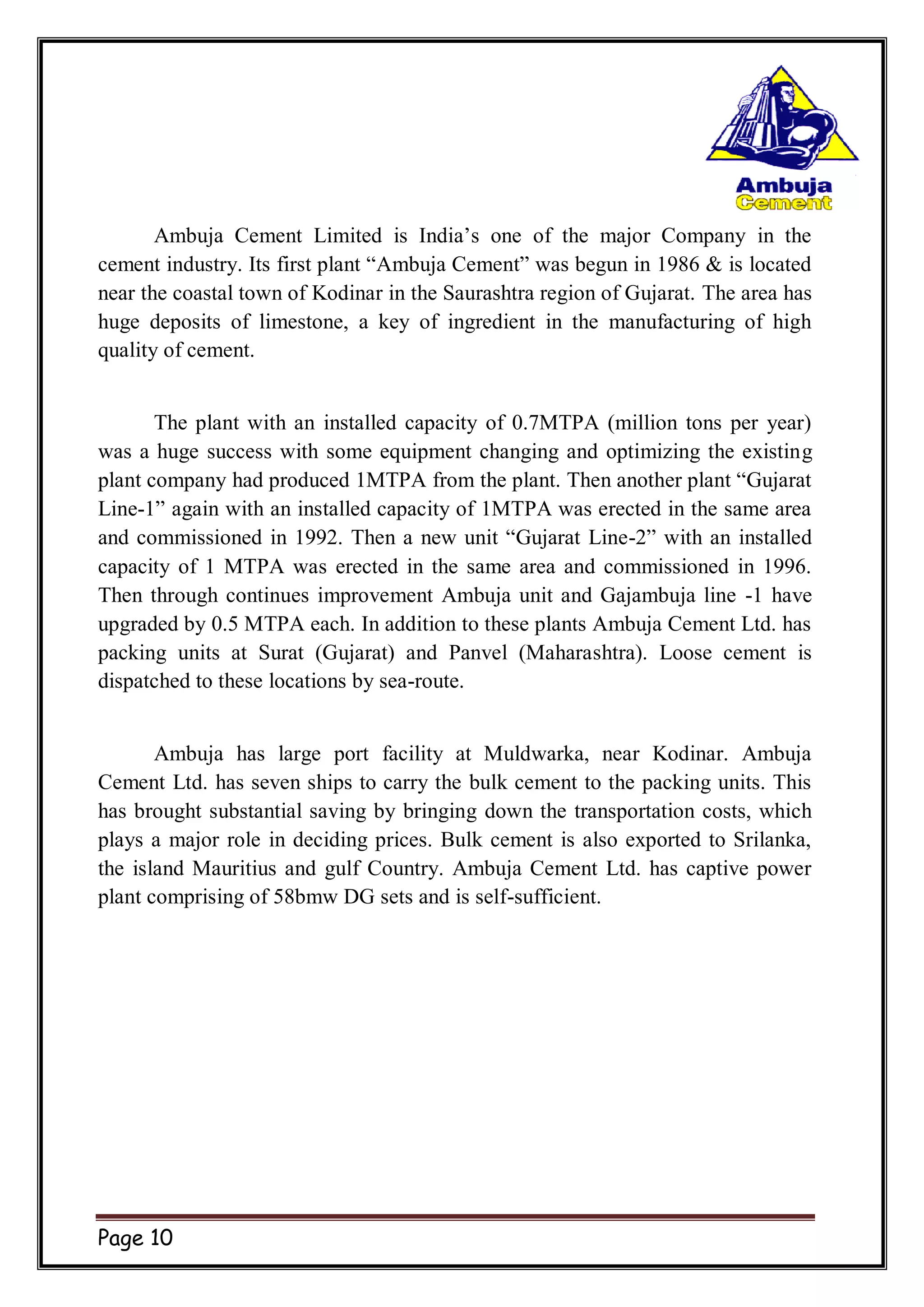 Ambuja cement project report | PDF