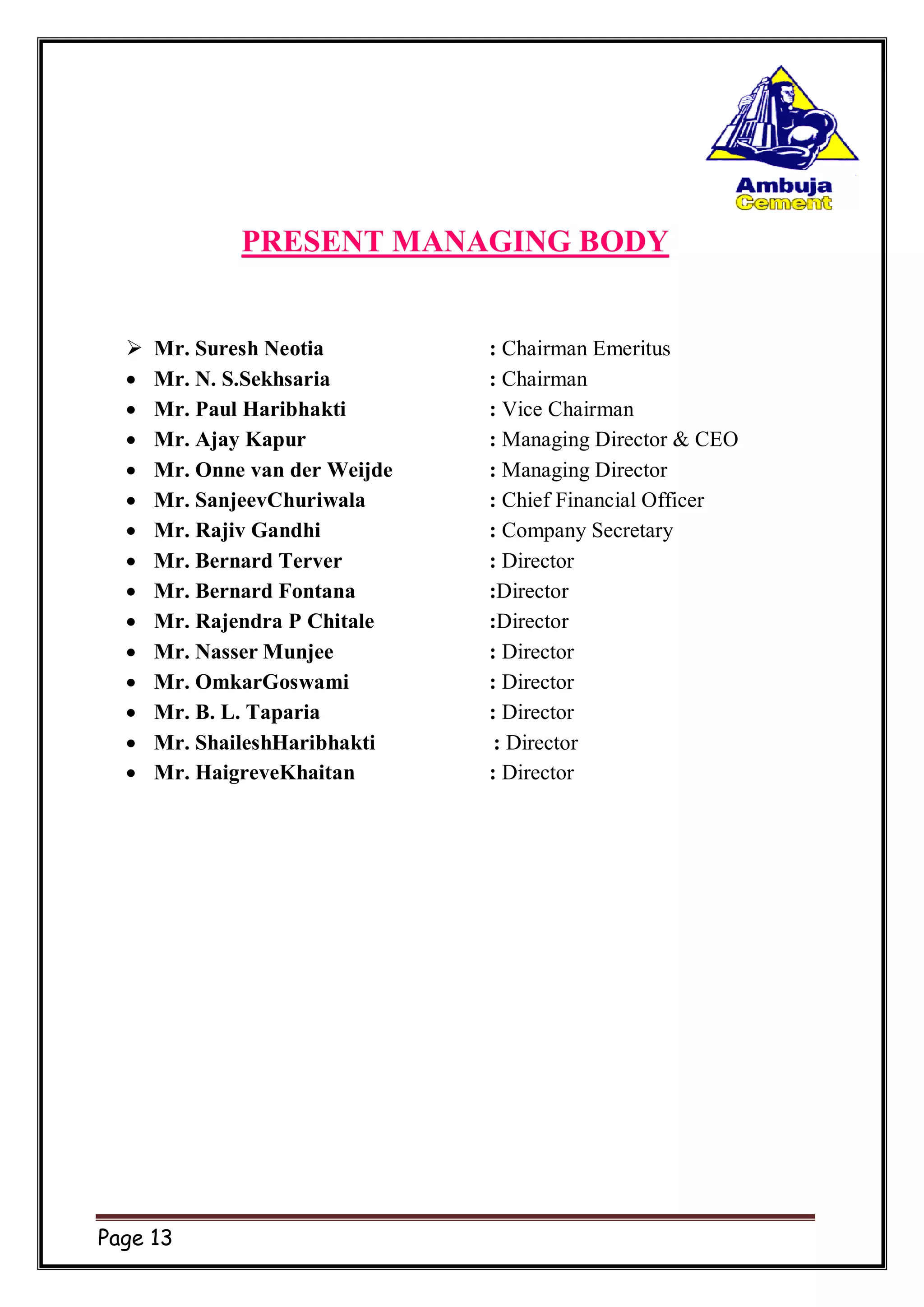 Ambuja cement project report | PDF