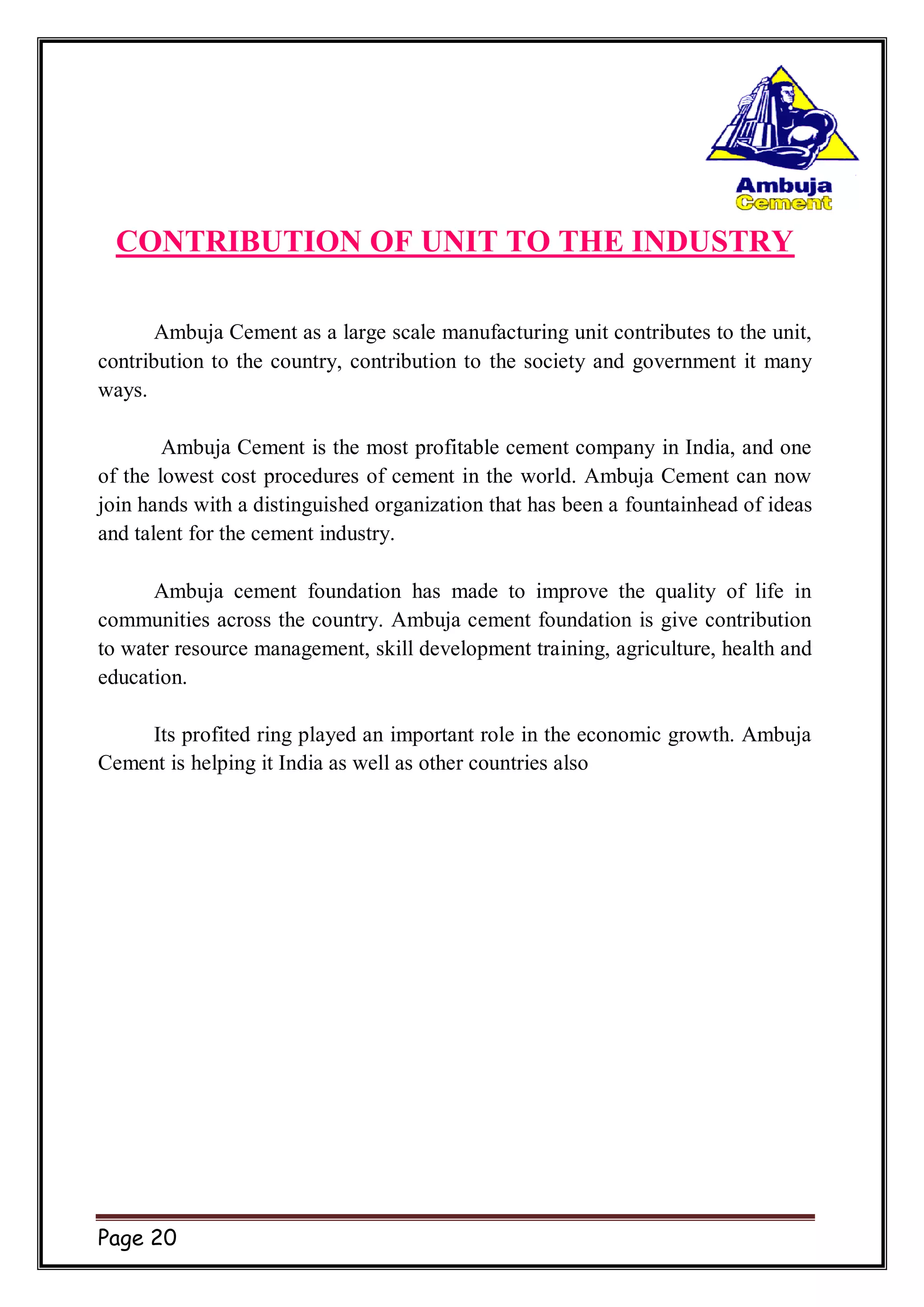 Ambuja cement project report | PDF