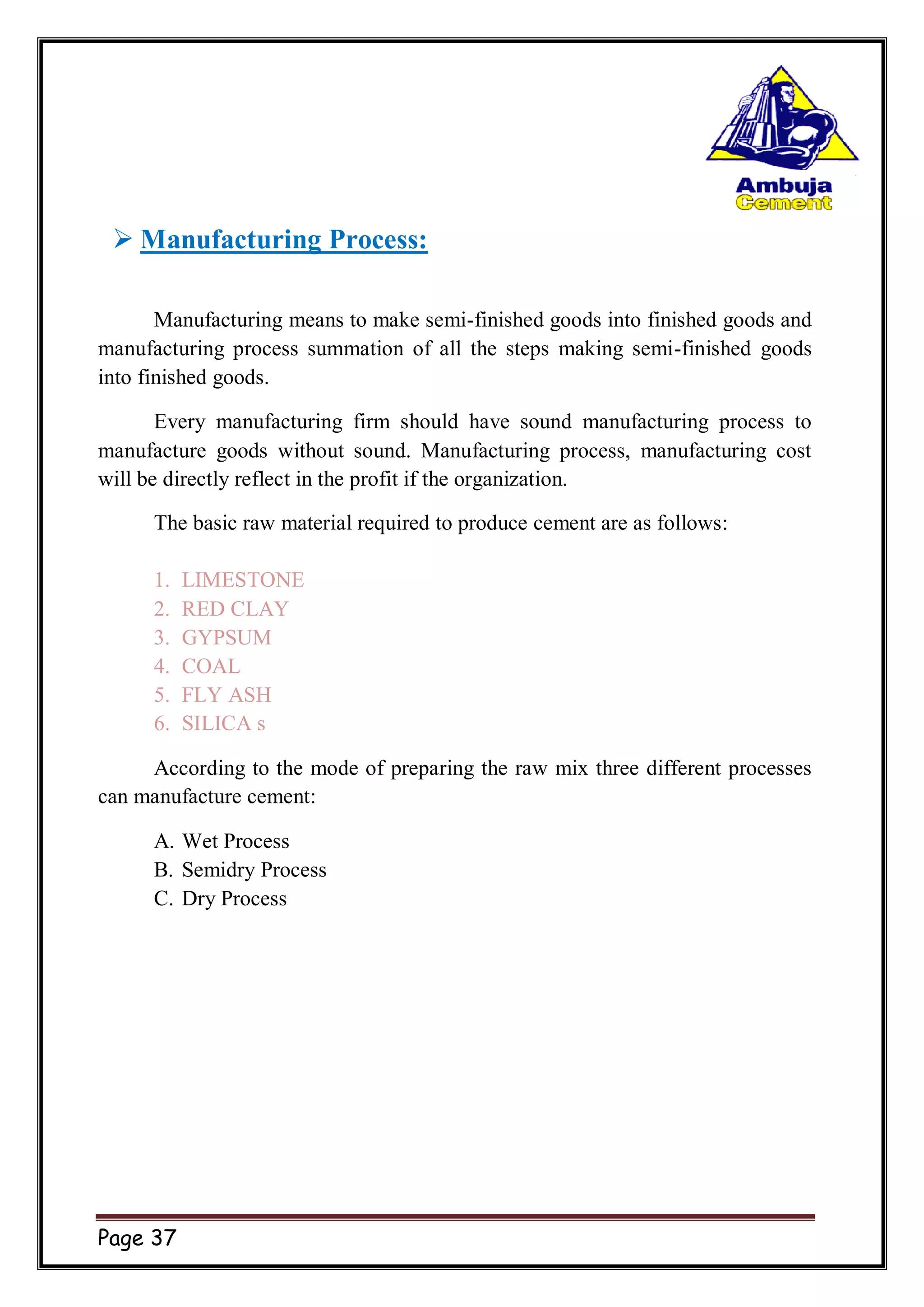 Ambuja cement project report | PDF